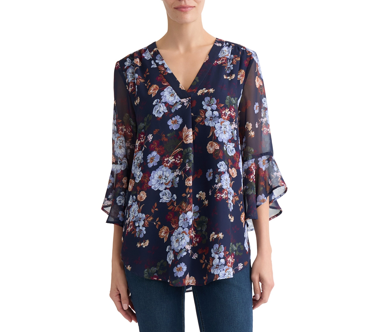 Click here for Jones New York Petite Floral-Print V-Neck 3/4-Leng... prices