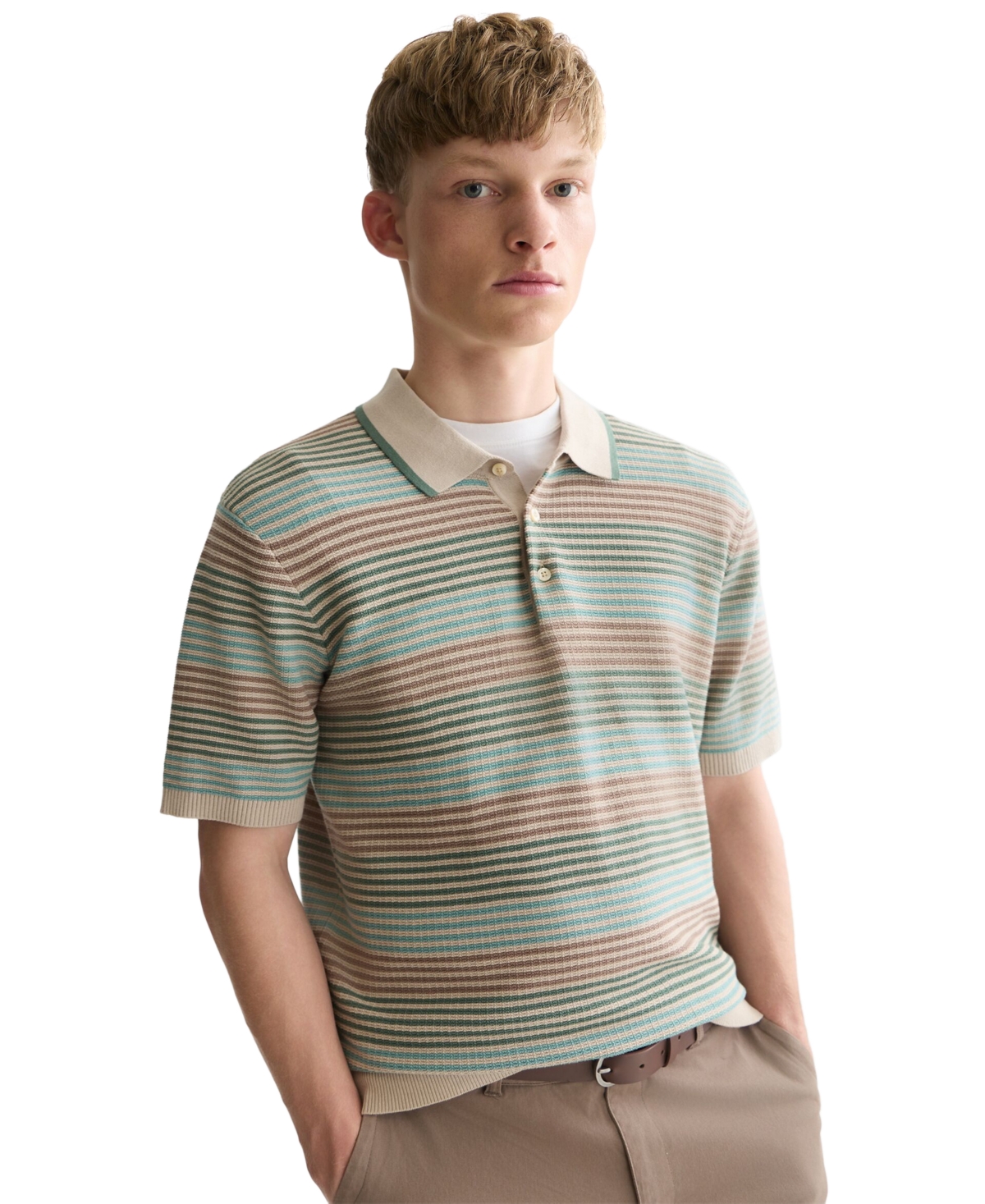 Click here for Scotch & Soda Mens Striped Knitted Regular-Fit Pol... prices