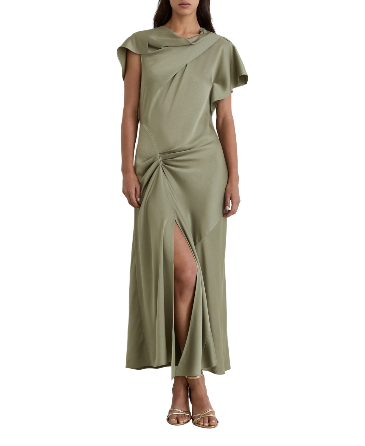 Click here for Reiss Womens Sasha Cowl Neck Gathered-Draping Sati... prices