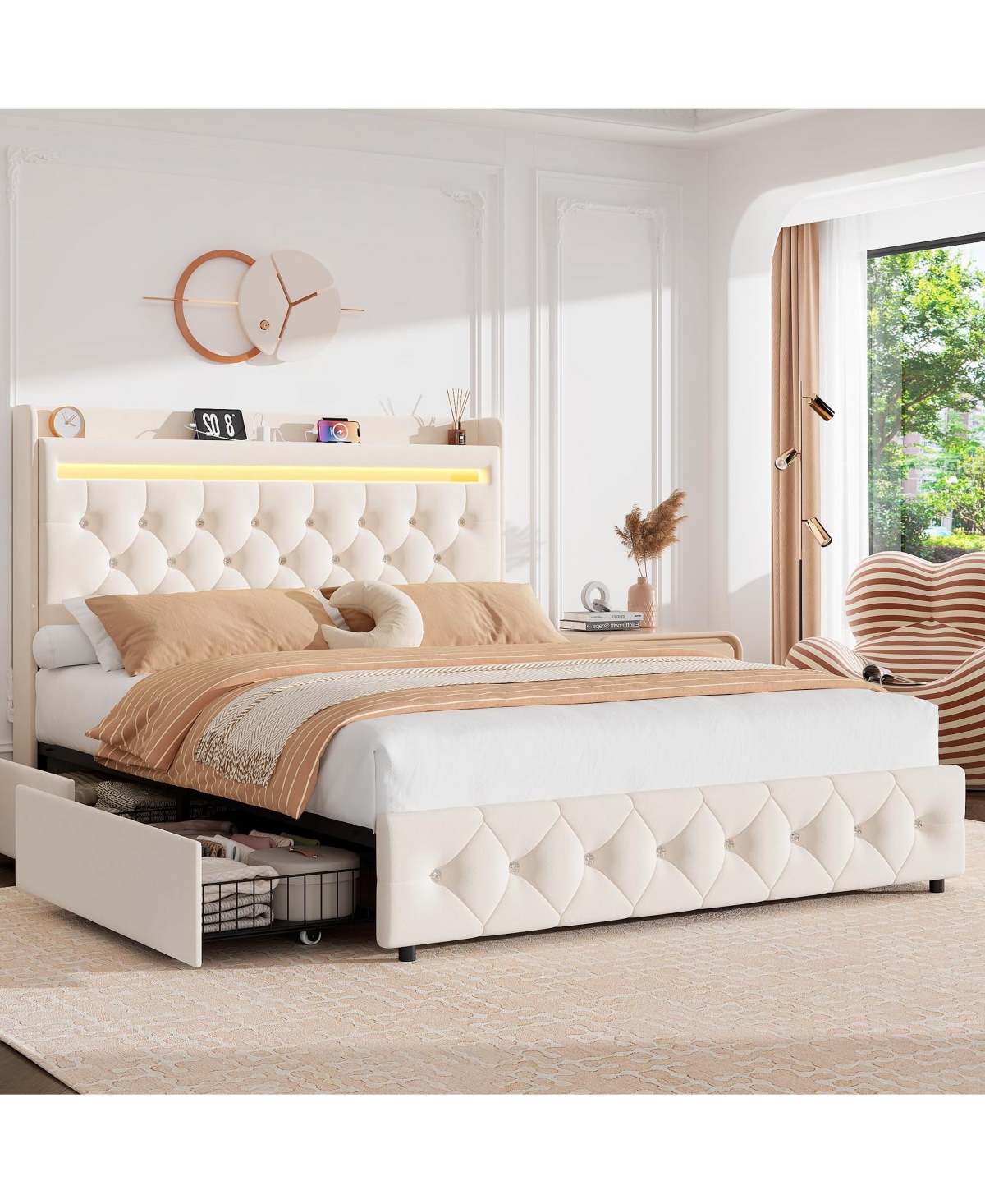 Click here for homfan Upholstered Led Bed Frame  Storage Headboar... prices