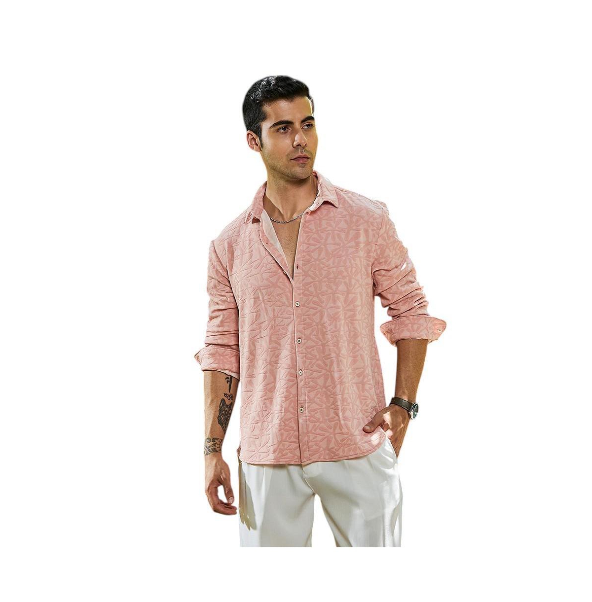 Click here for Campus Sutra Mens Bloom-Textured Shirt - Rouge pin... prices