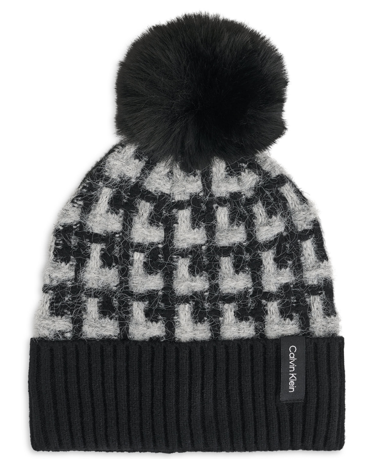 Click here for Calvin Klein Womens Grid Knit Pom Beanie - Black prices
