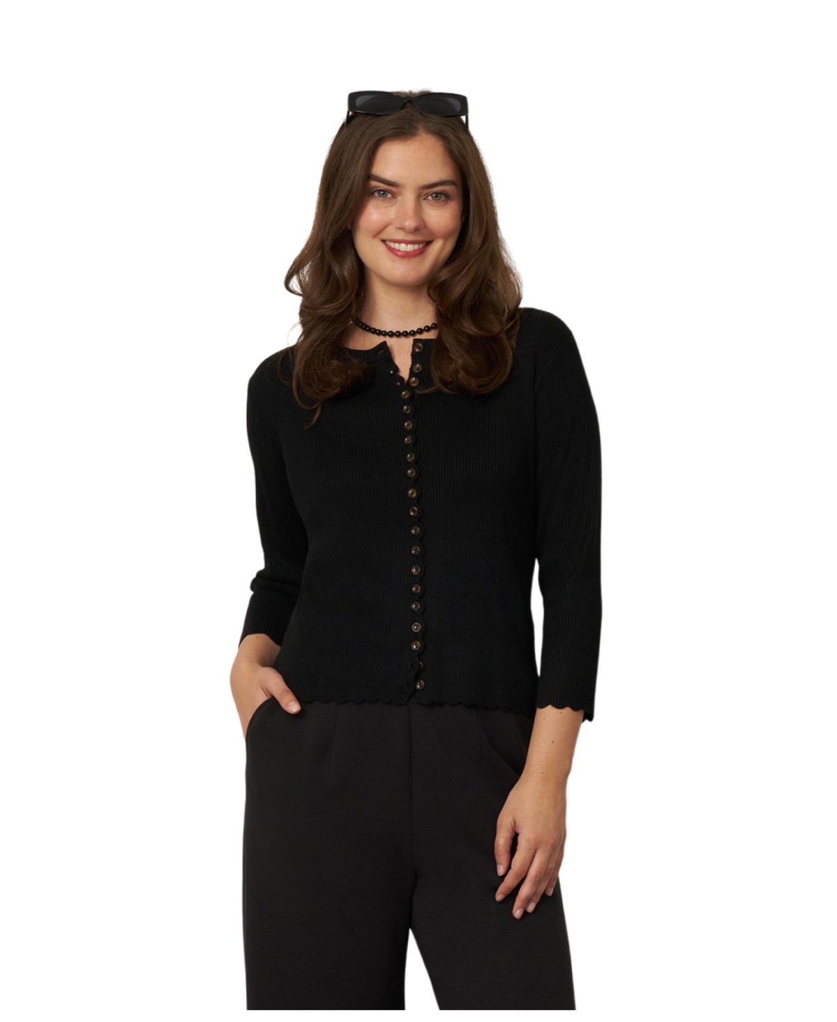 Click here for Cable & Gauge Womens Scalloped Rib Trim Cardigan -... prices