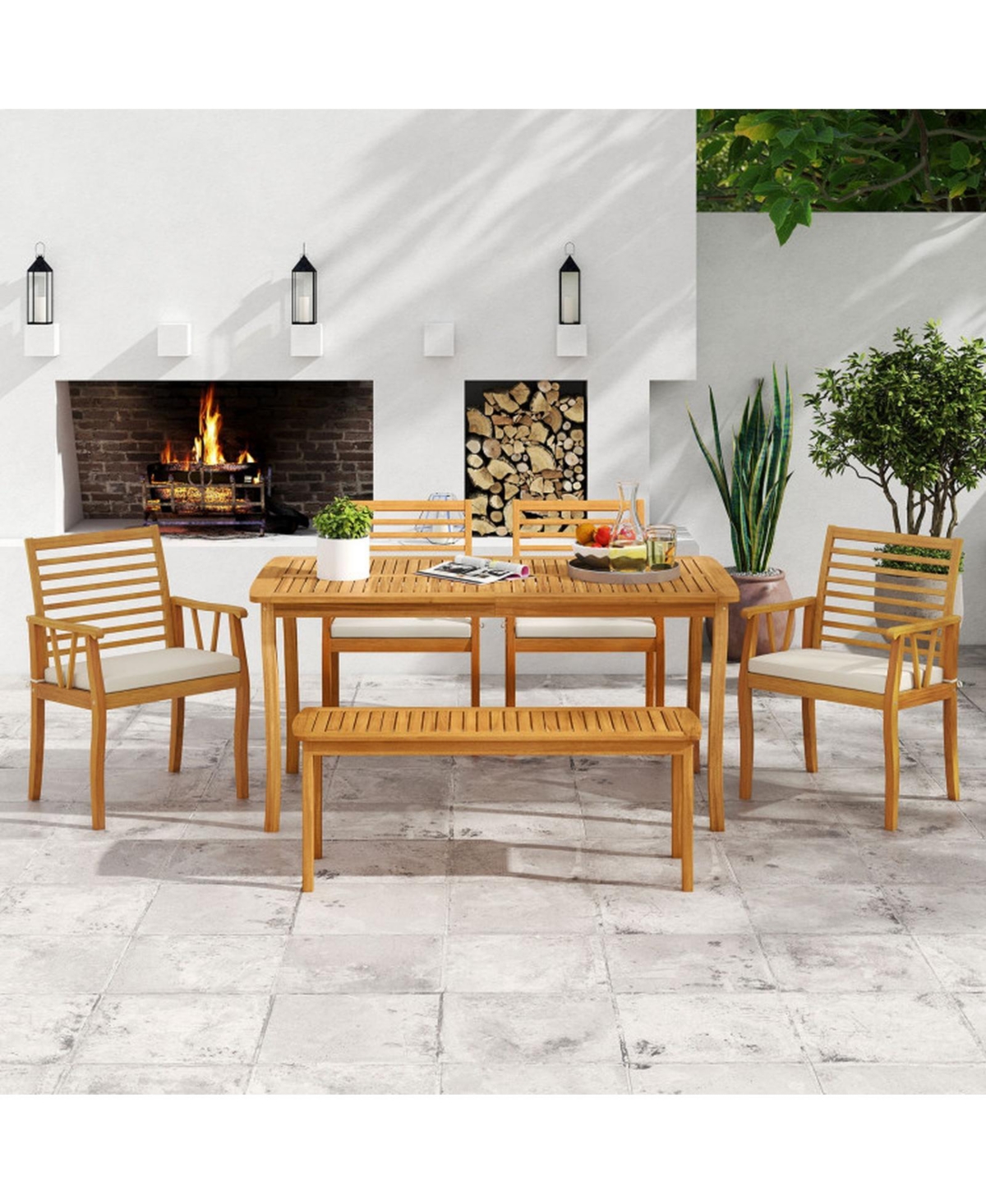 Click here for Gouun 6 Piece Acacia Wood Patio Dining Set with 63... prices