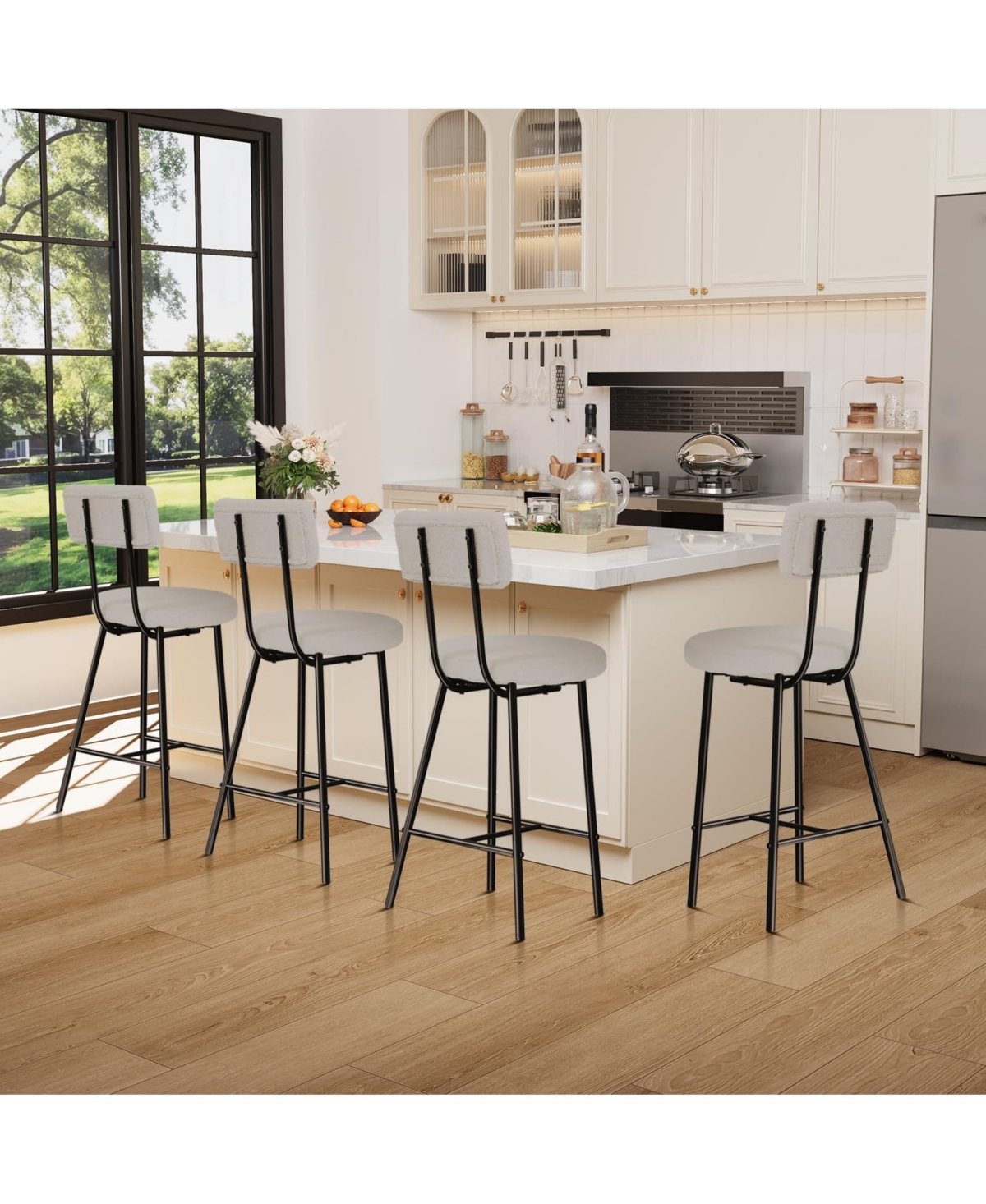 Click here for homfan Modern Upholstered Stools Set of 4  Round P... prices