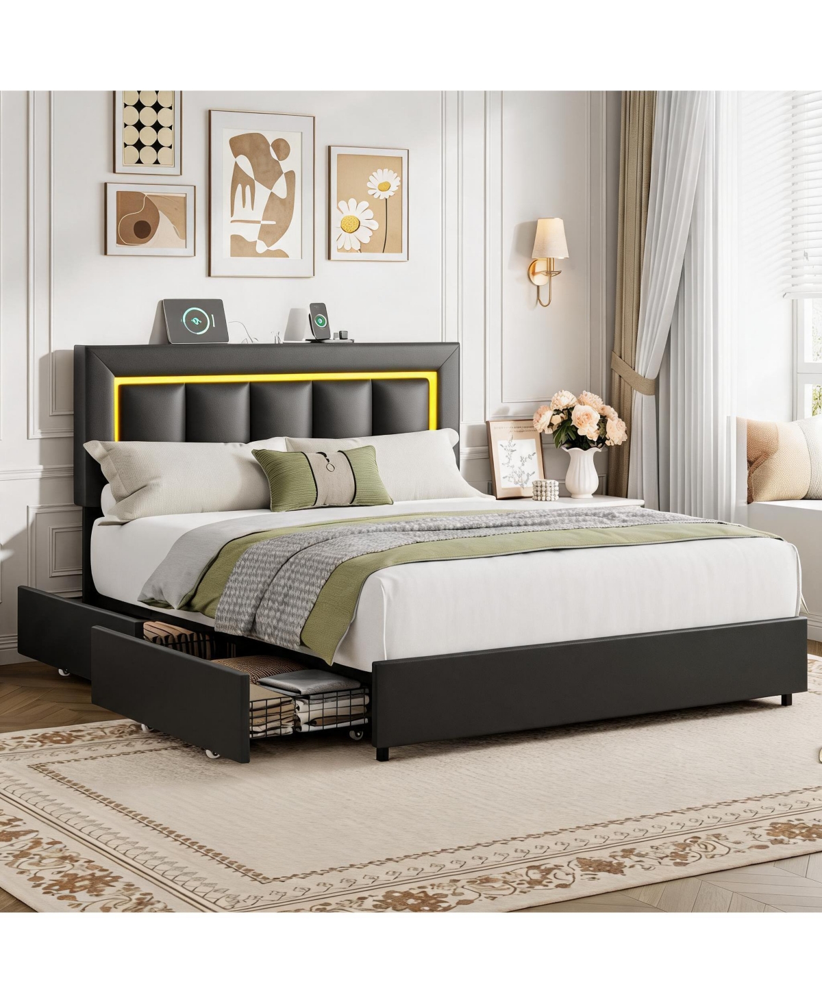 Click here for gaomon Storage Platform Bed with 4 Drawers  Led Li... prices