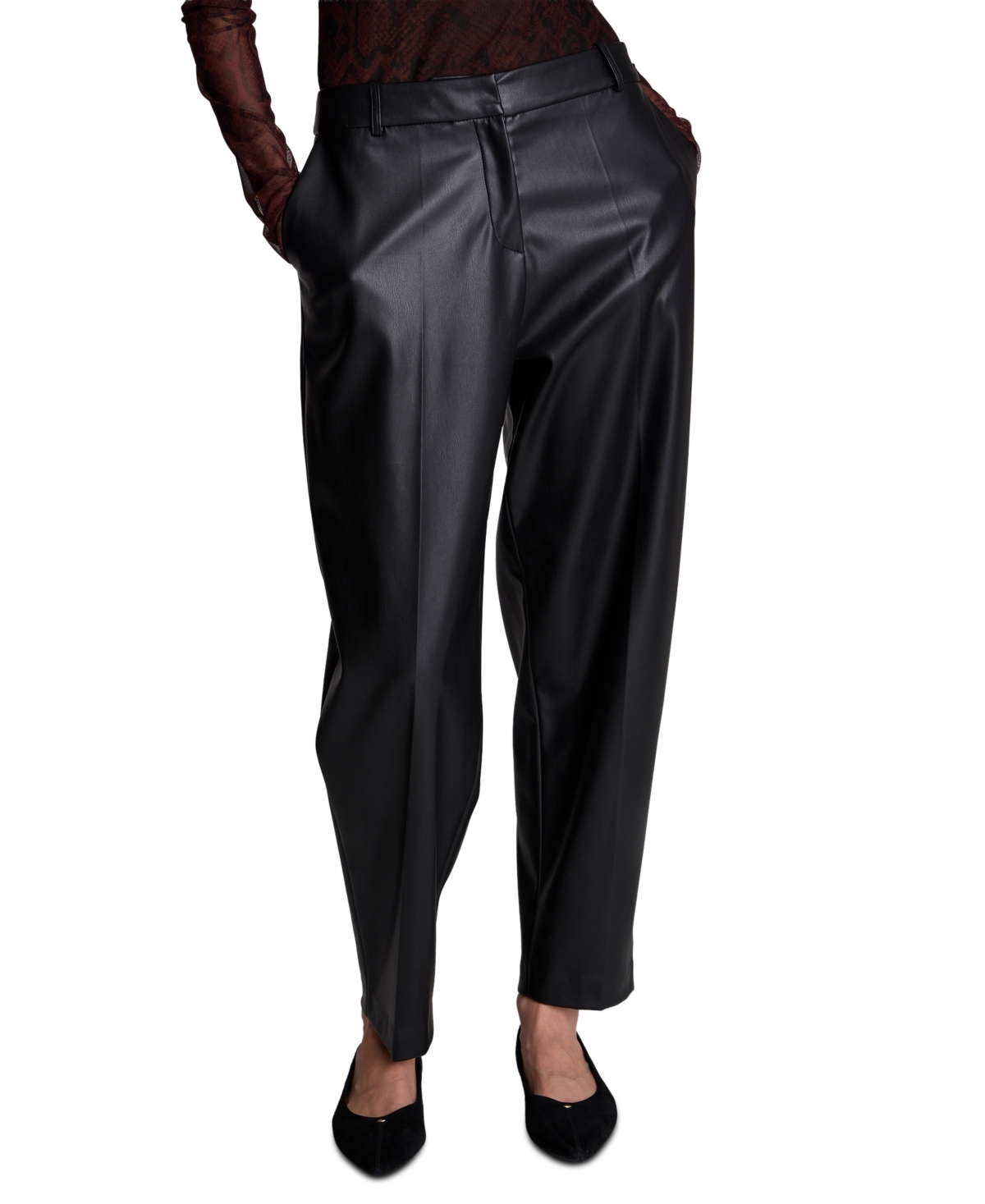 Click here for Kenneth Cole Womens Faux Leather High-Rise Cropped... prices