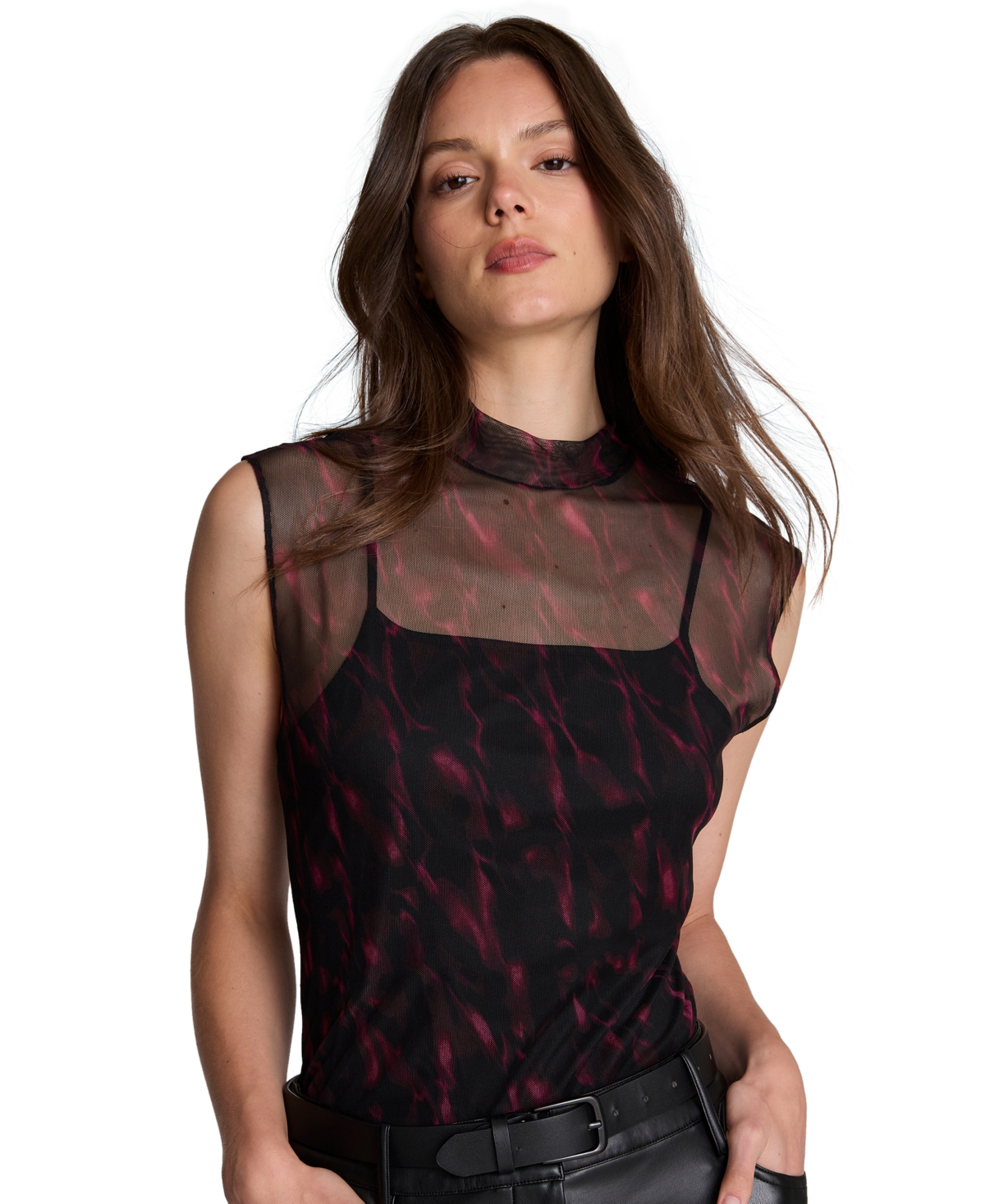 Click here for Kenneth Cole Womens Sleeveless Mesh Sheer Blouse -... prices
