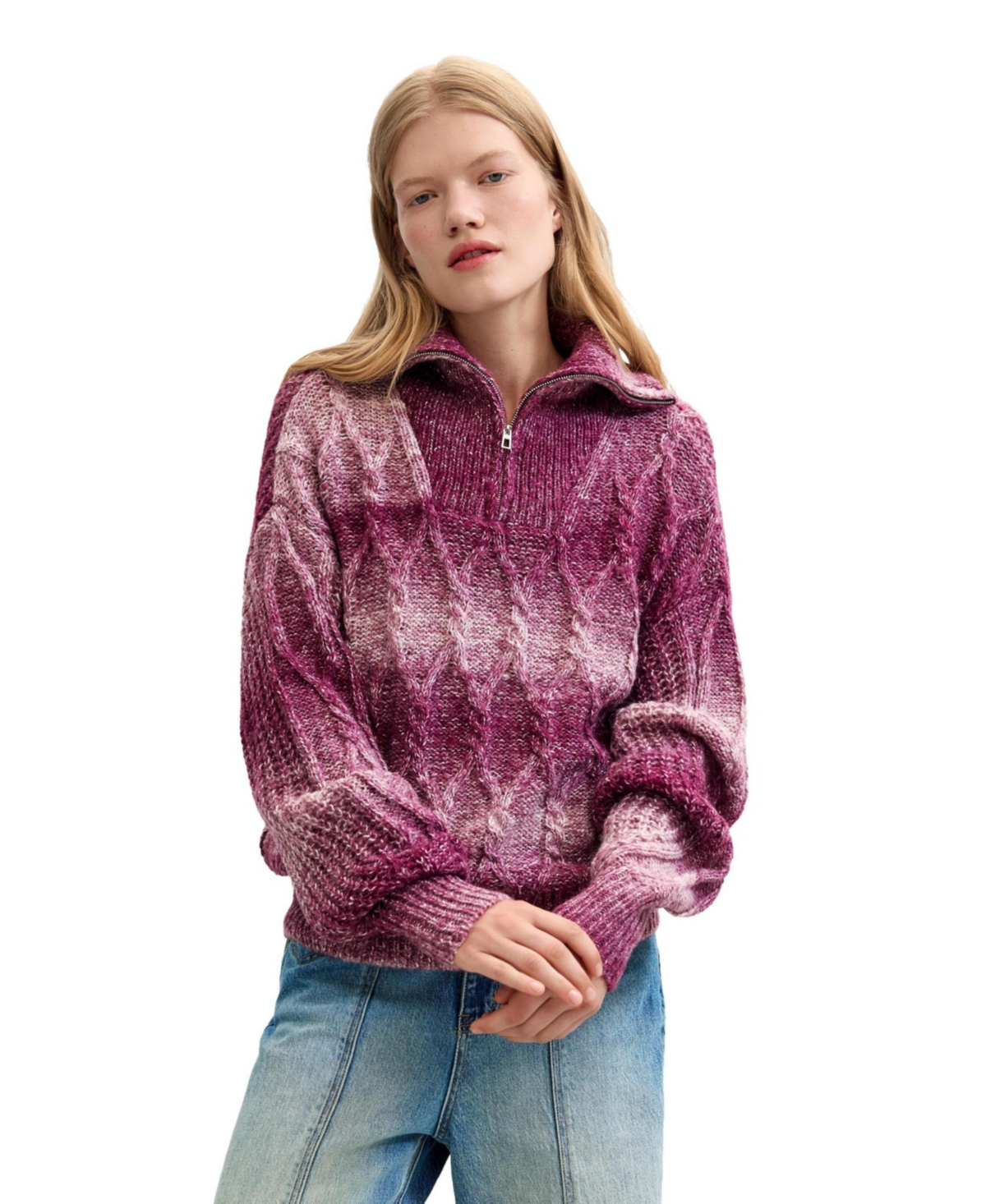 Click here for Desigual Womens Quarter-Zip Cable-Knit Chunky Swea... prices