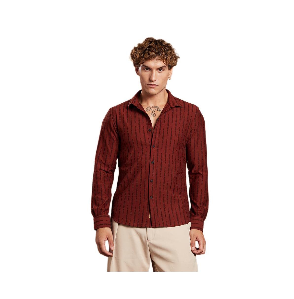 Click here for Campus Sutra Mens Tassel-Weave Shirt - Brick red prices