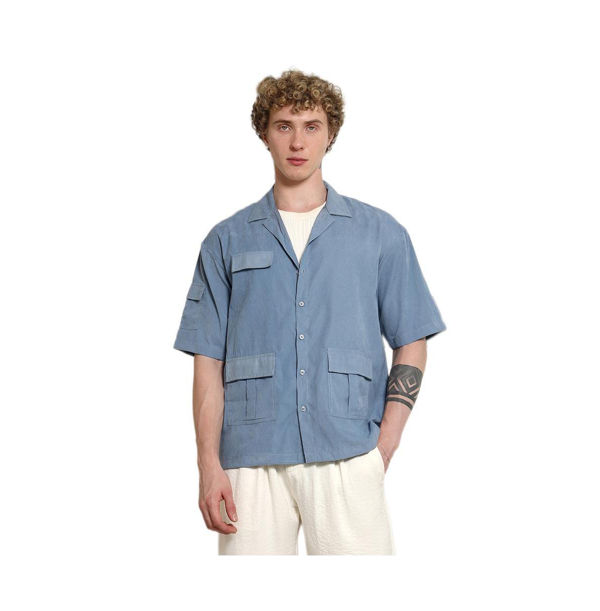 Click here for Campus Sutra Mens Cuban Collar Relaxed Fit Shirt W... prices