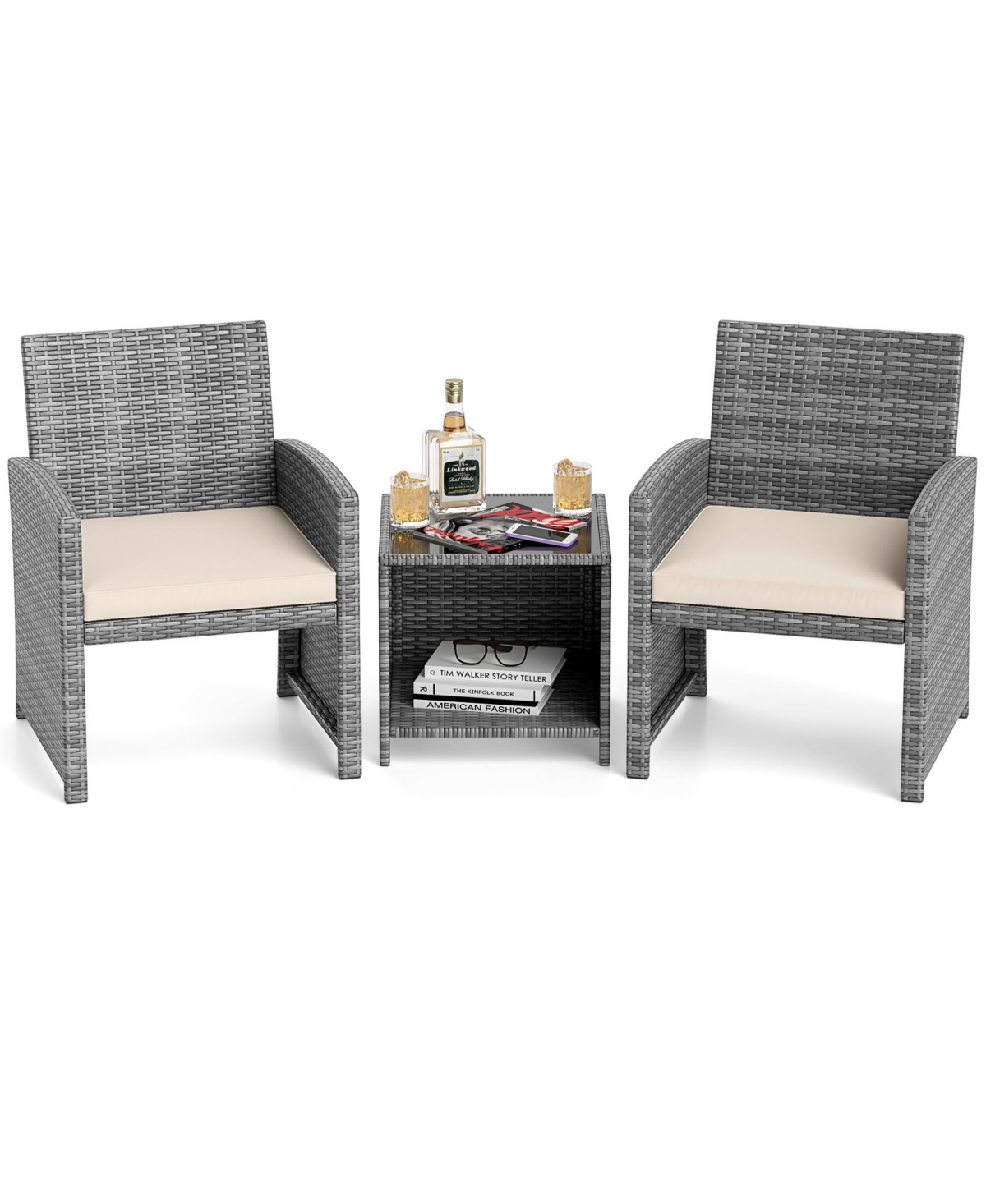 Click here for Gouun 3-Piece Patio Wicker Chair and Coffee Table... prices