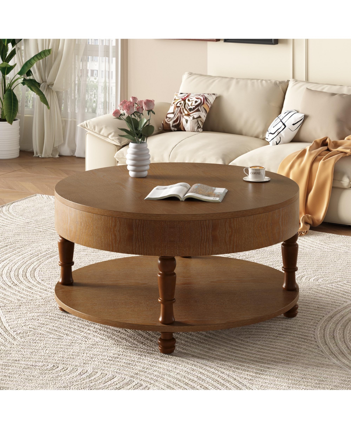 Click here for Clihome 31.5 Modern Round Coffee Table with Storag... prices