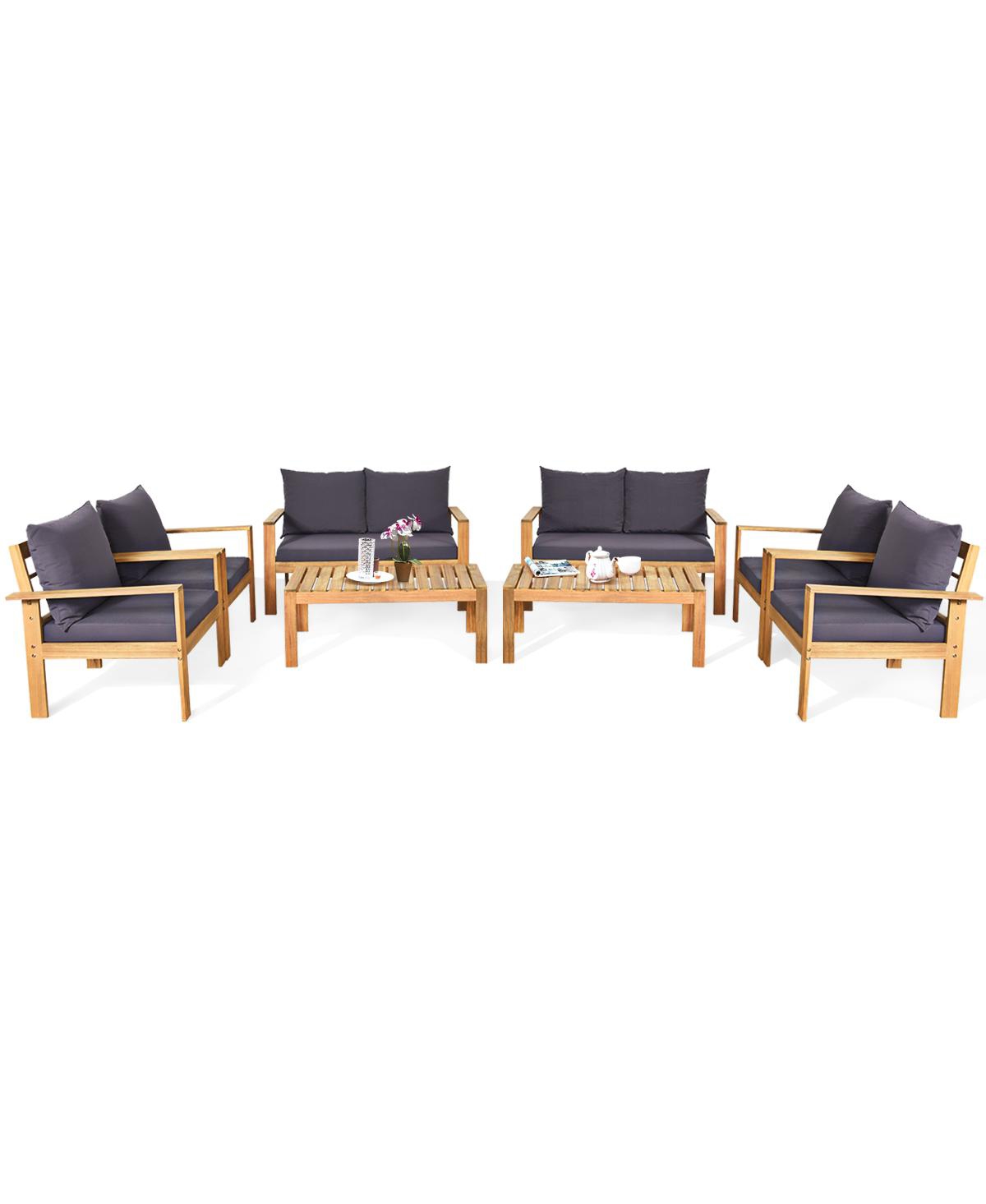 Click here for Gymax 8 Pieces Cushioned Wooden Conversation Set P... prices