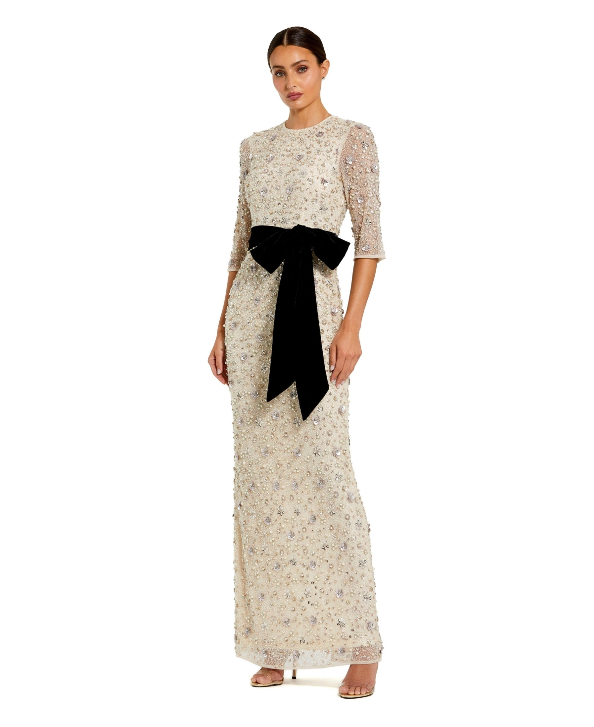 Click here for Mac Duggal Womens Embellished Mesh Column Gown wit... prices