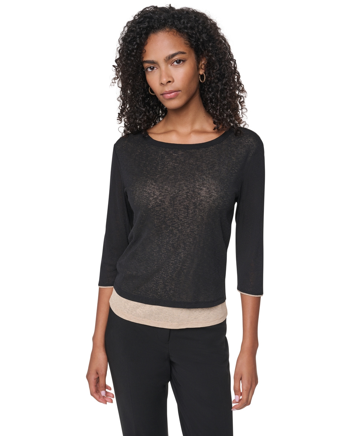 Click here for Dkny Womens Tissue Knit Scoop Neck 3/4-Sleeve Pull... prices