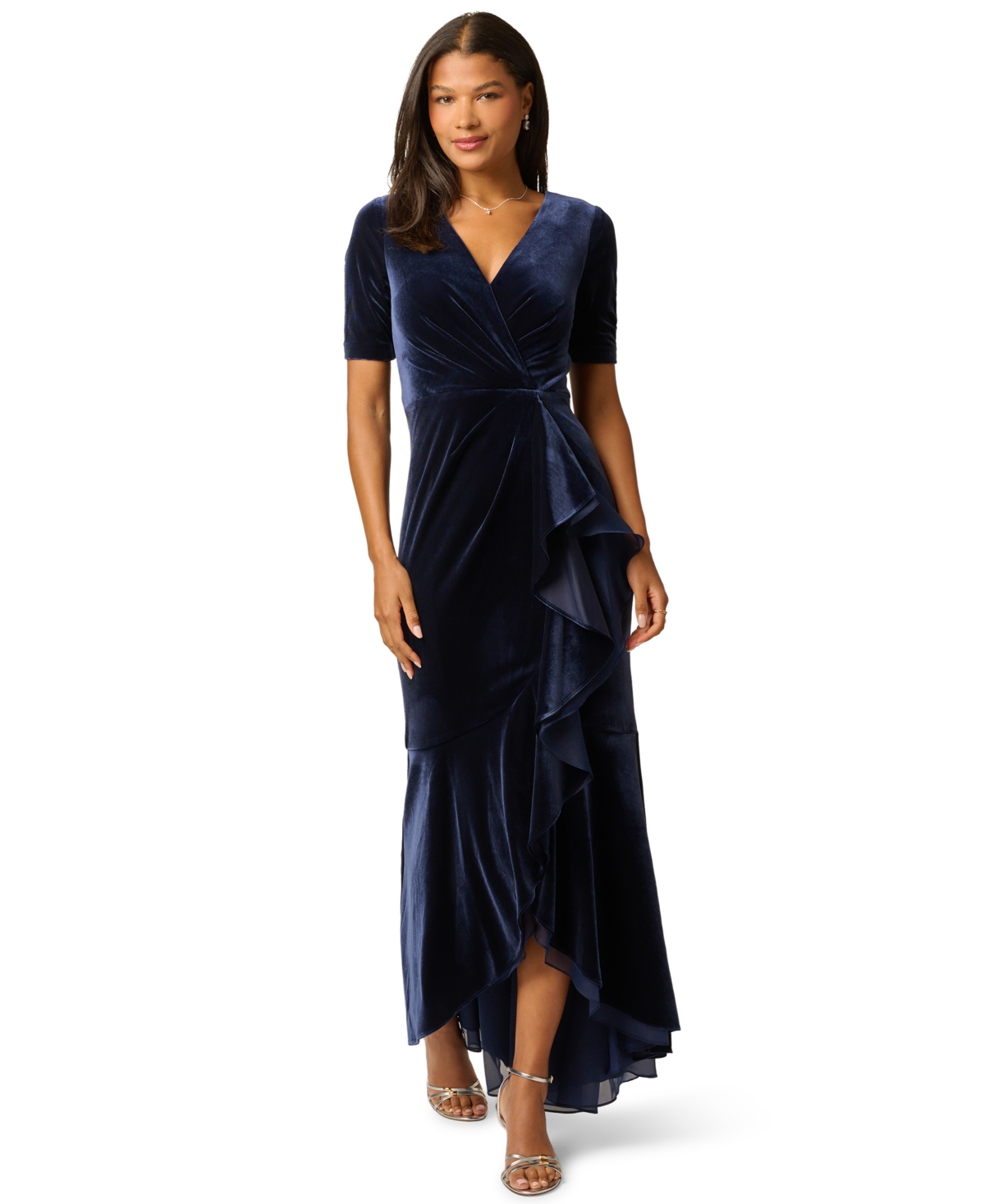 Click here for Adrianna Papell Womens V-Neck Velvet Cascade Gown... prices