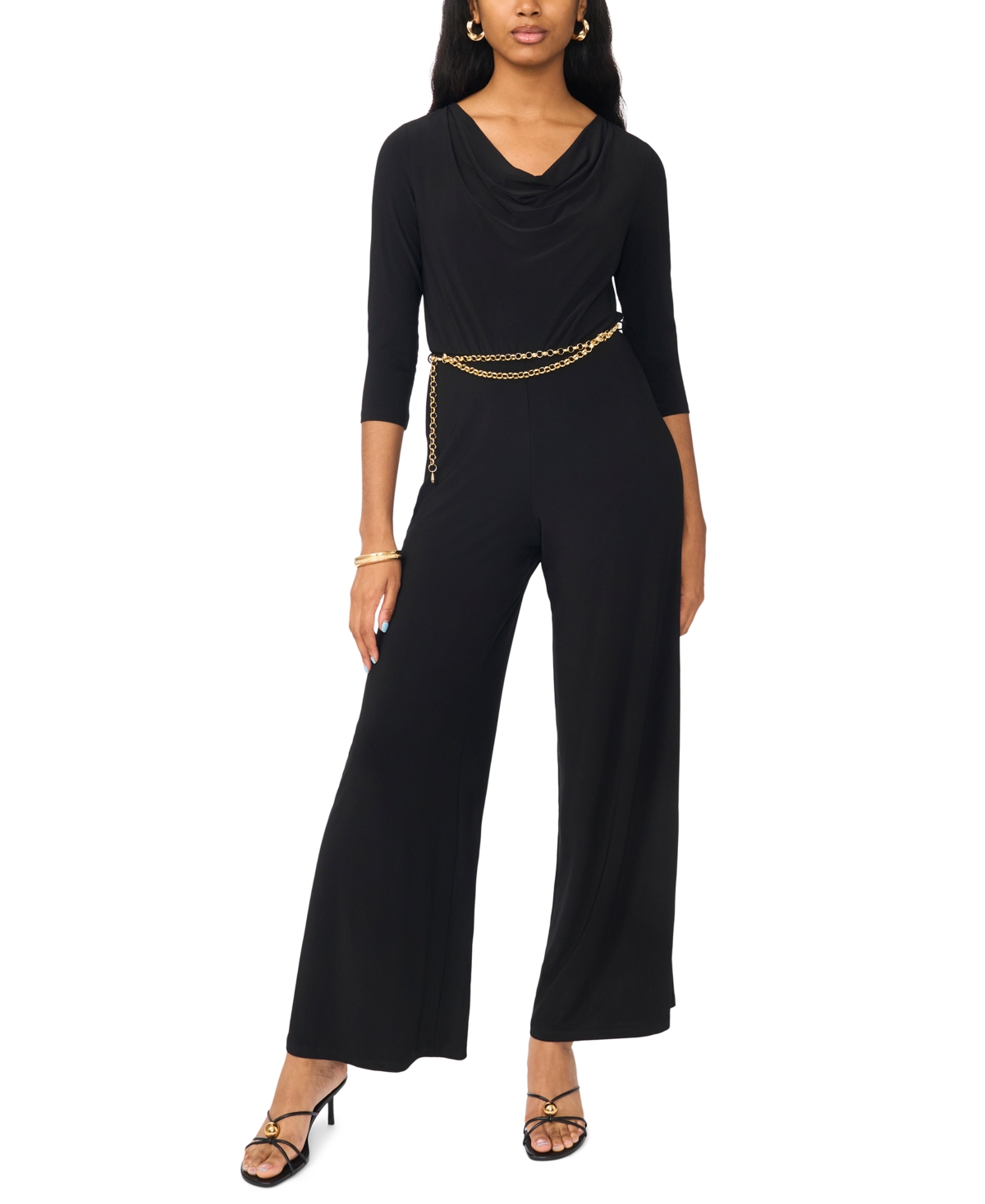 Click here for Msk Womens Petite Cowl-Neck Wide-Leg Jumpsuit - Bl... prices