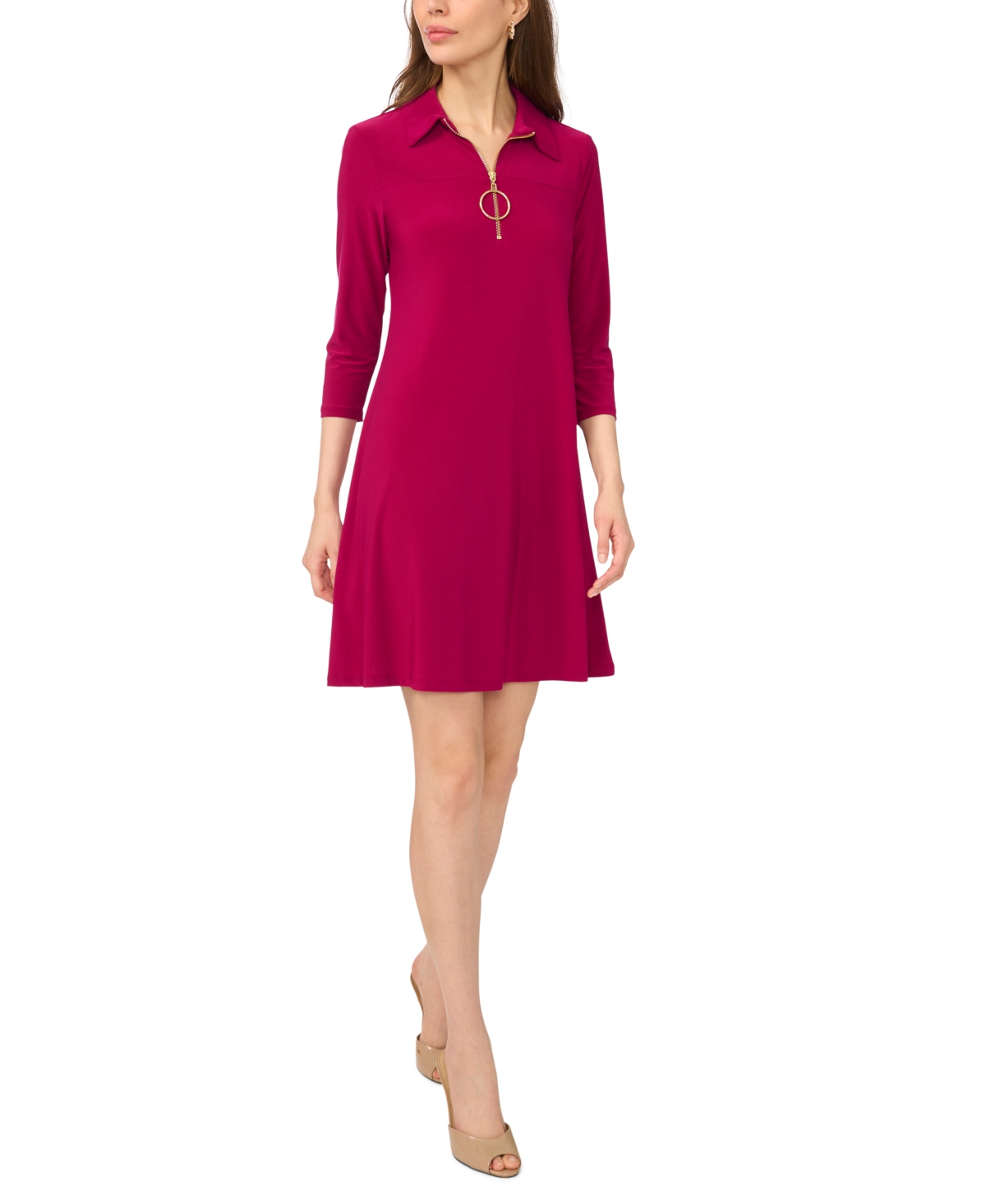 Click here for Msk Petite Zip-Front Collared 3/4-Sleeve Shift Dre... prices