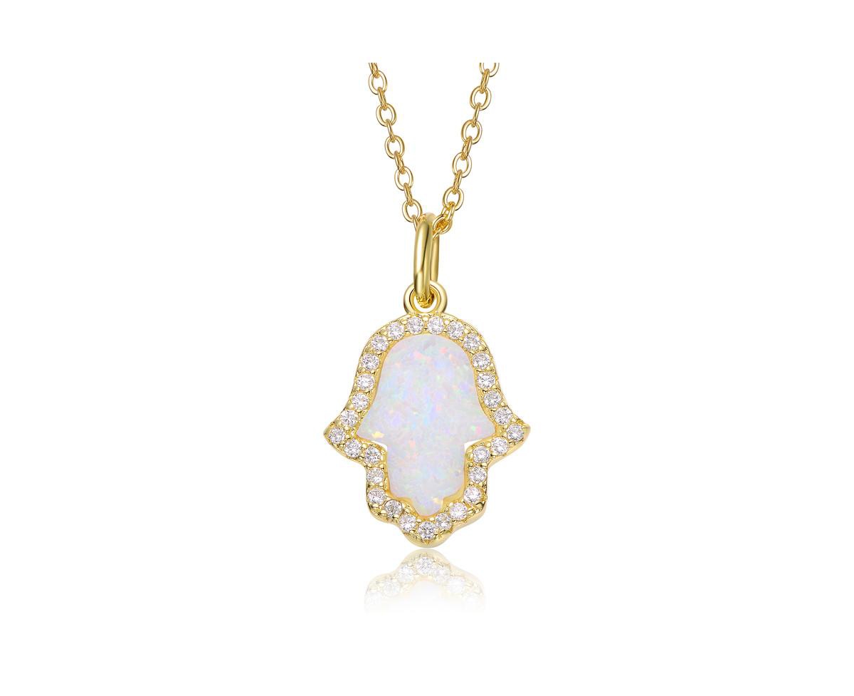 Click here for Rachel Glauber 14K Gold Plated Sparkling Hamsa Opa... prices