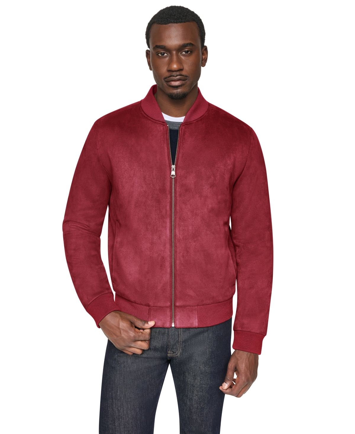 Click here for Dkny Mens Faux-Suede Bomber Jacket - Oxblood prices