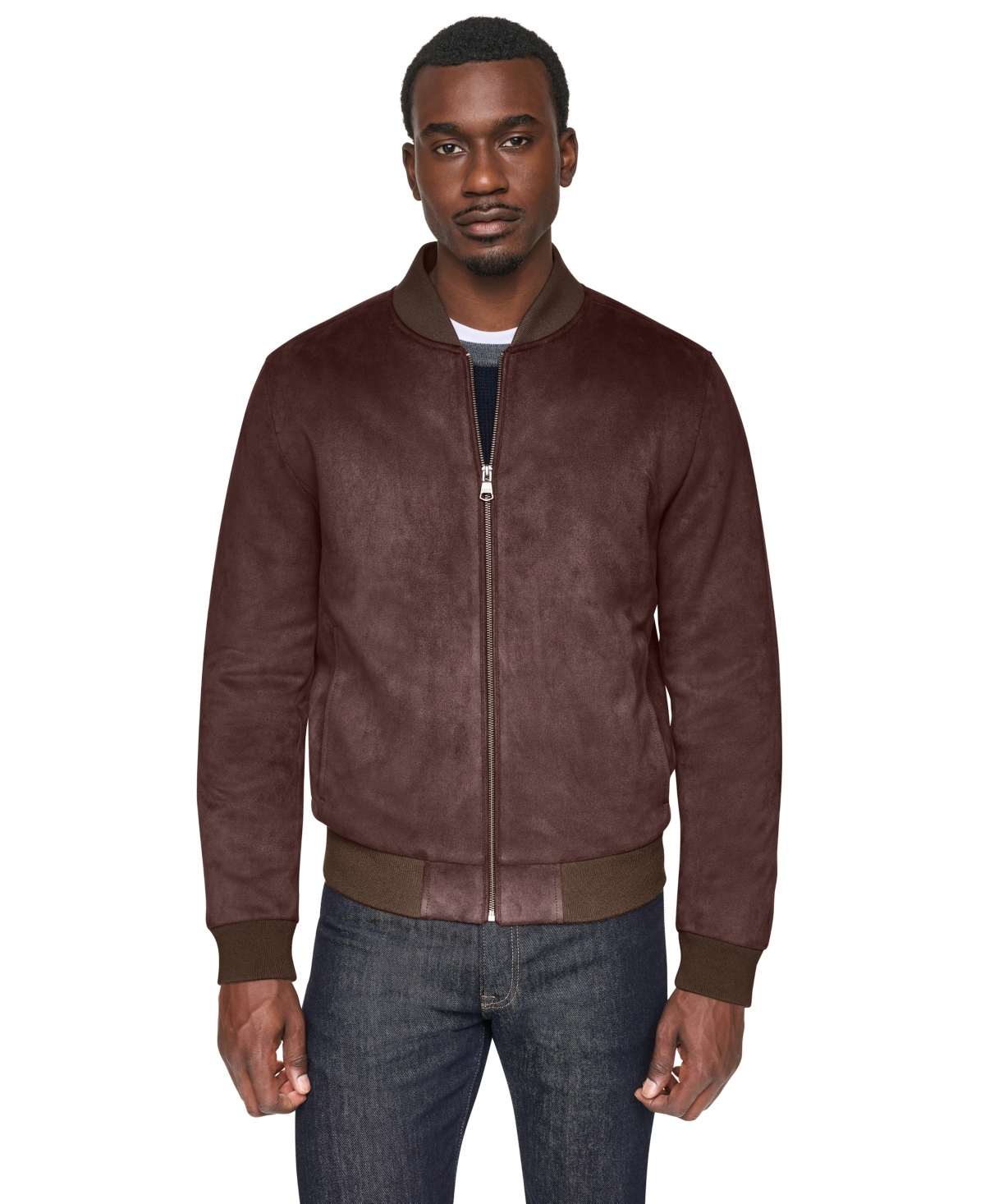 Click here for Dkny Mens Faux-Suede Bomber Jacket - Dark Brown prices