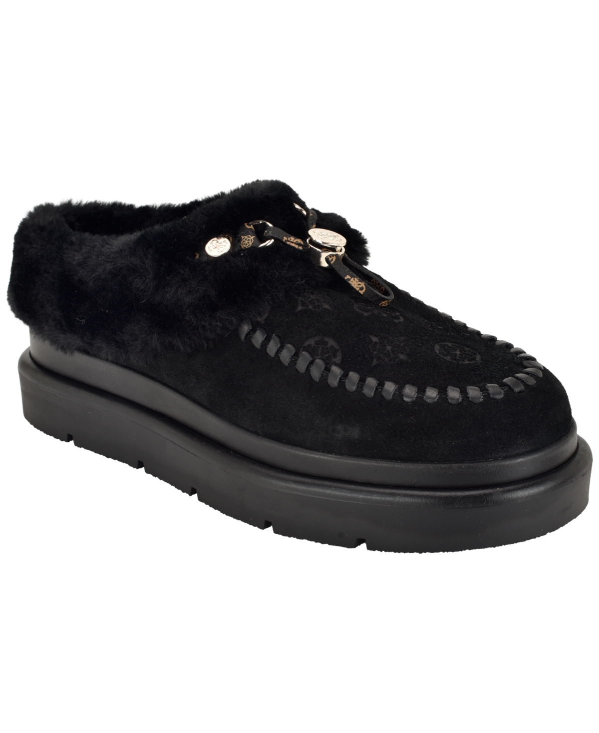 Click here for Guess Womens Kendry Cozy Logo Embossed Platform Cl... prices