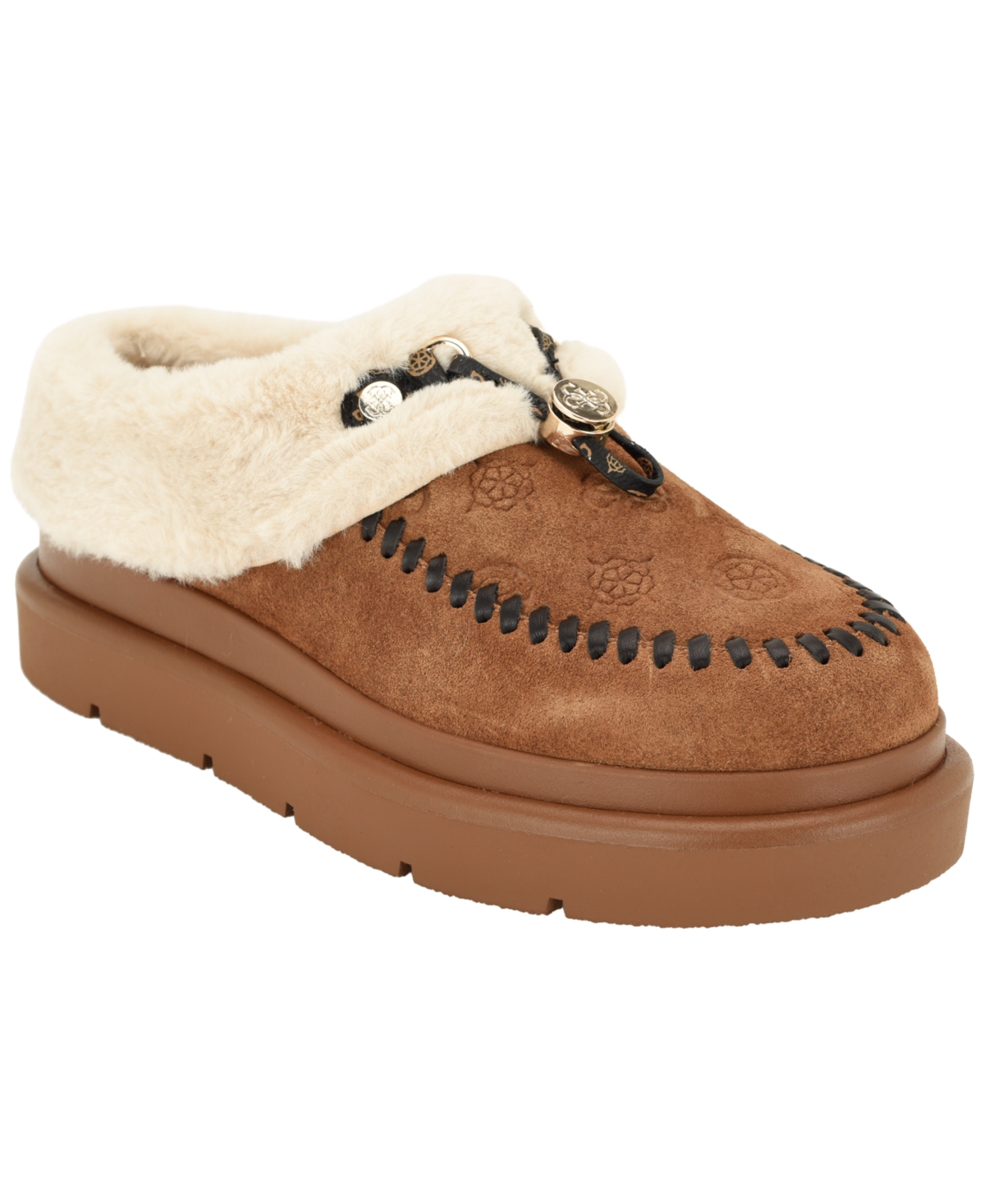 Click here for Guess Womens Kendry Cozy Logo Embossed Platform Cl... prices