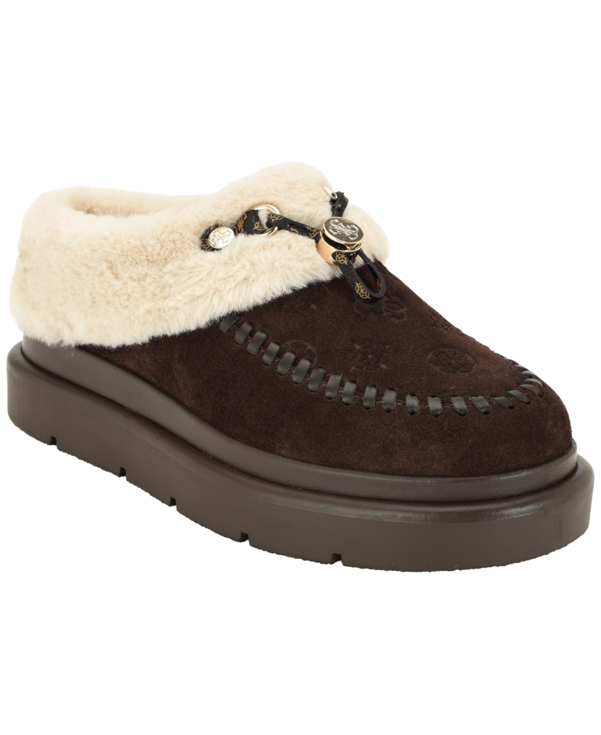 Click here for Guess Womens Kendry Cozy Logo Embossed Platform Cl... prices