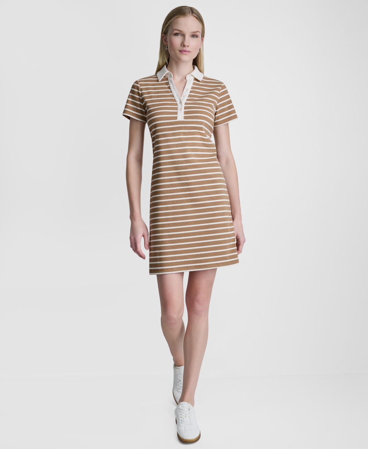Click here for Dkny Womens Striped Polo Dress - Truffle/Ivory prices