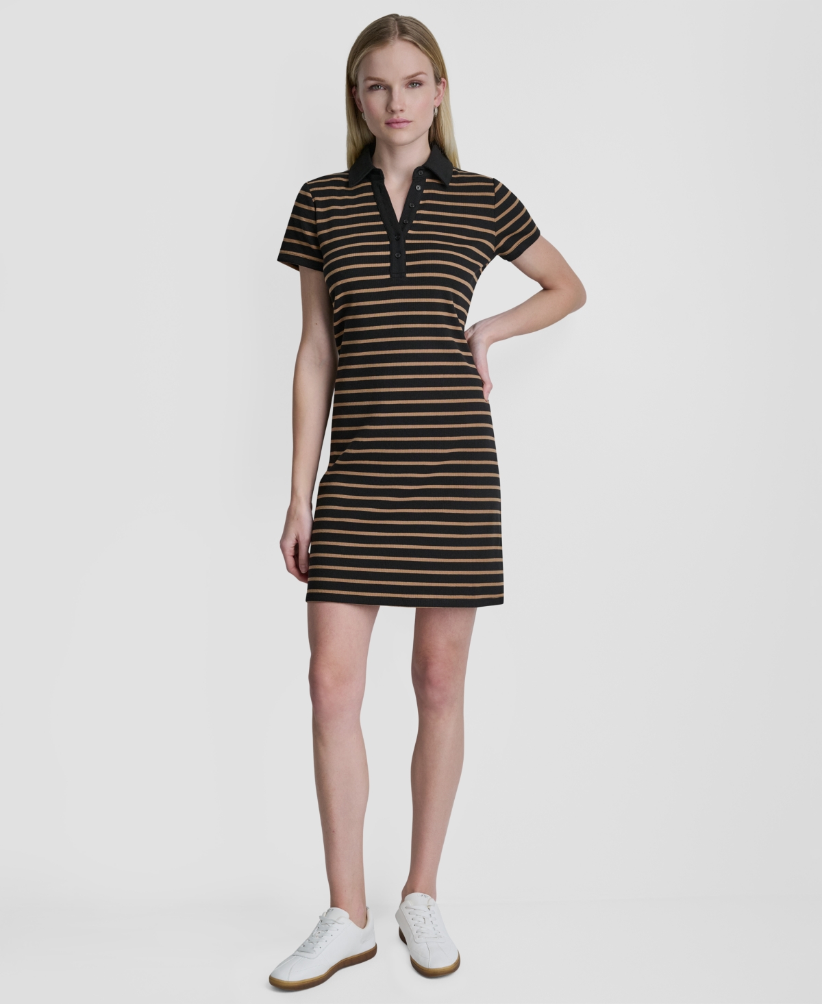 Click here for Dkny Womens Striped Polo Dress - Black/Truffle prices
