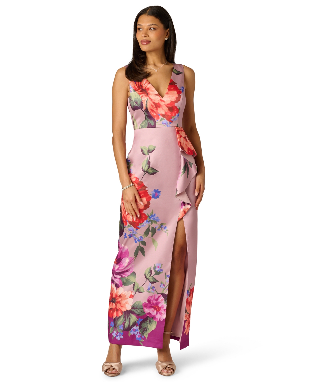 Click here for Adrianna Papell Womens Printed Mikado Floral-Print... prices