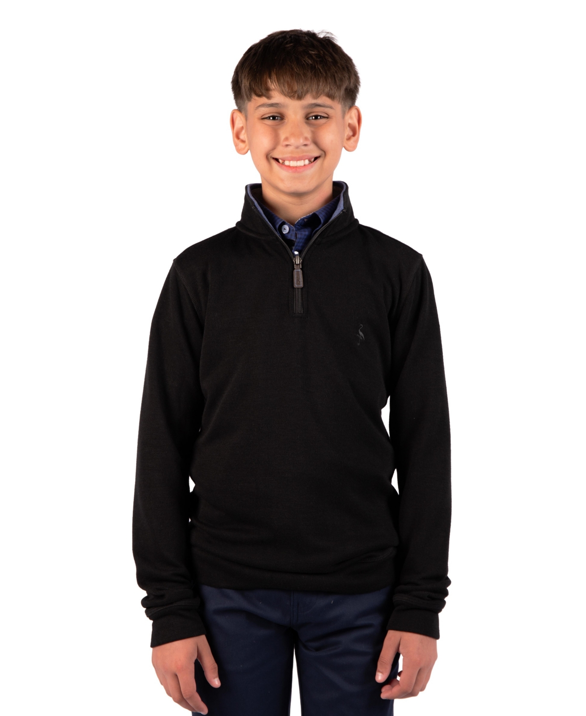 Click here for TailorByrd Boys 8 -20 French Rib Quarter Zip - Bla... prices