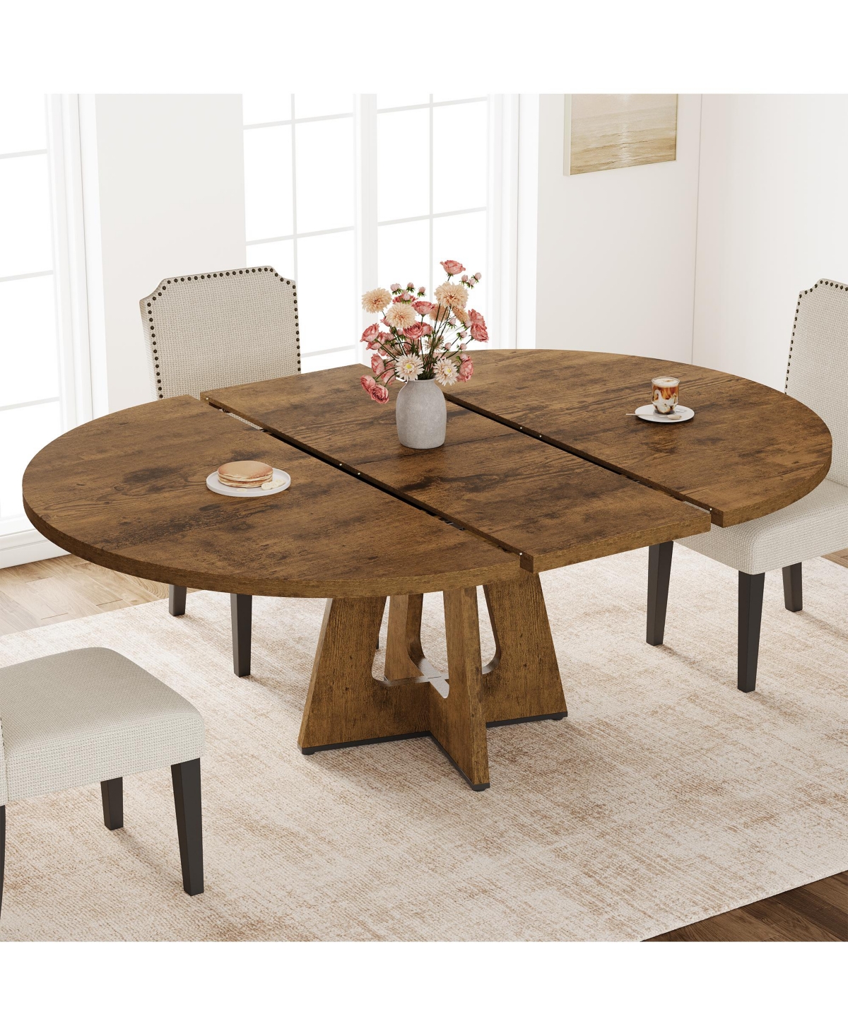 Click here for 47-63 Inch Extendable Round to Oval Farmhouse Dini... prices