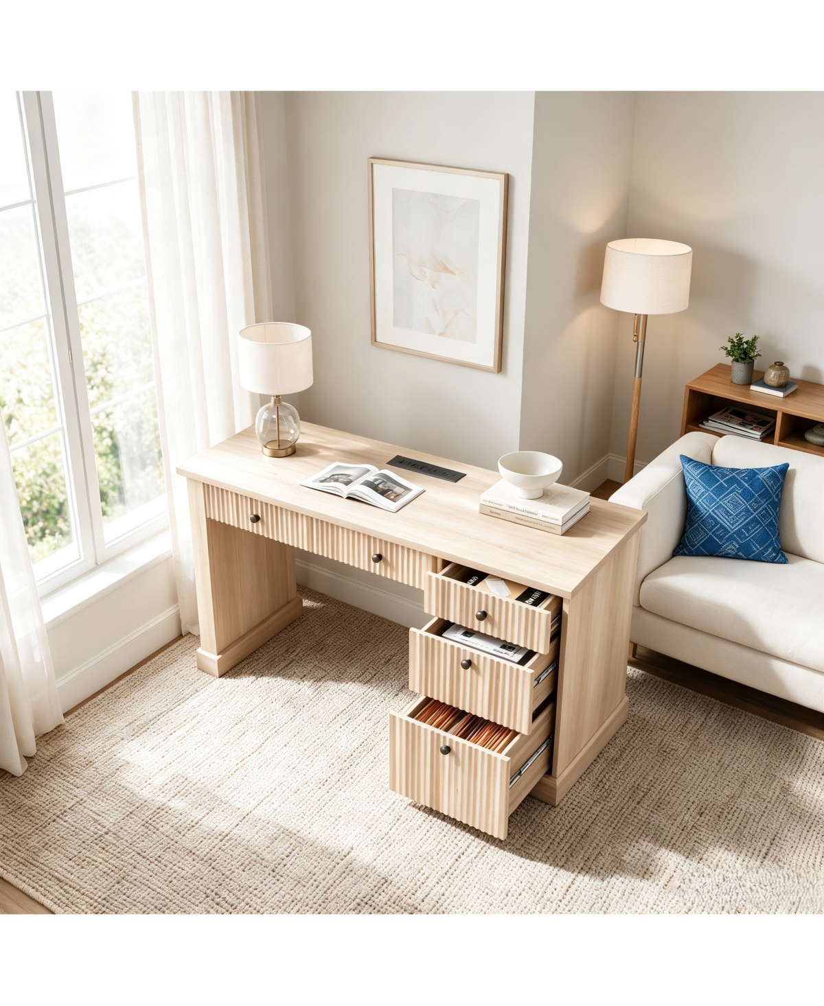 Click here for 54 Fluted Home Office Desk with File Drawer  Charg... prices