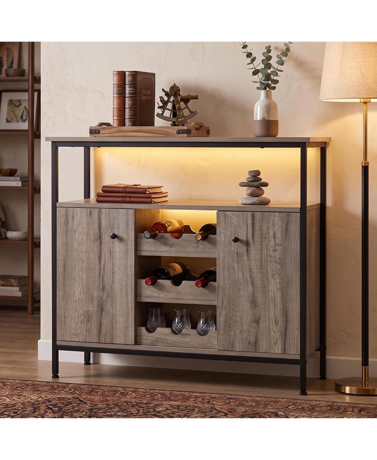 Click here for Farmhouse Sideboard Buffet Cabinet with Wine Rack... prices