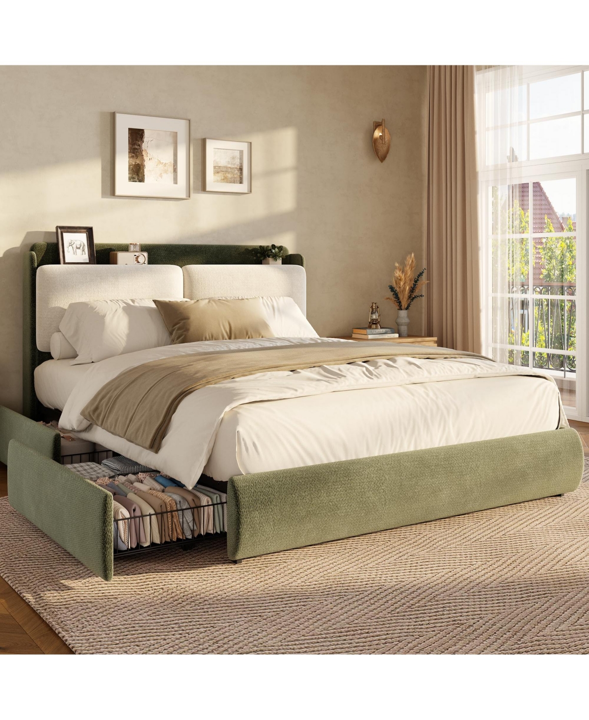 Click here for Upholstered Bed Frame with Shelf and Drawers  Chen... prices