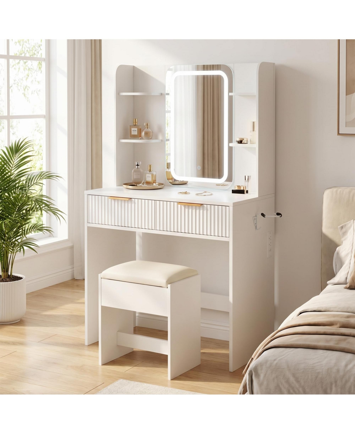 Click here for Compact Lighted Vanity Desk with Mirror  Led Light... prices