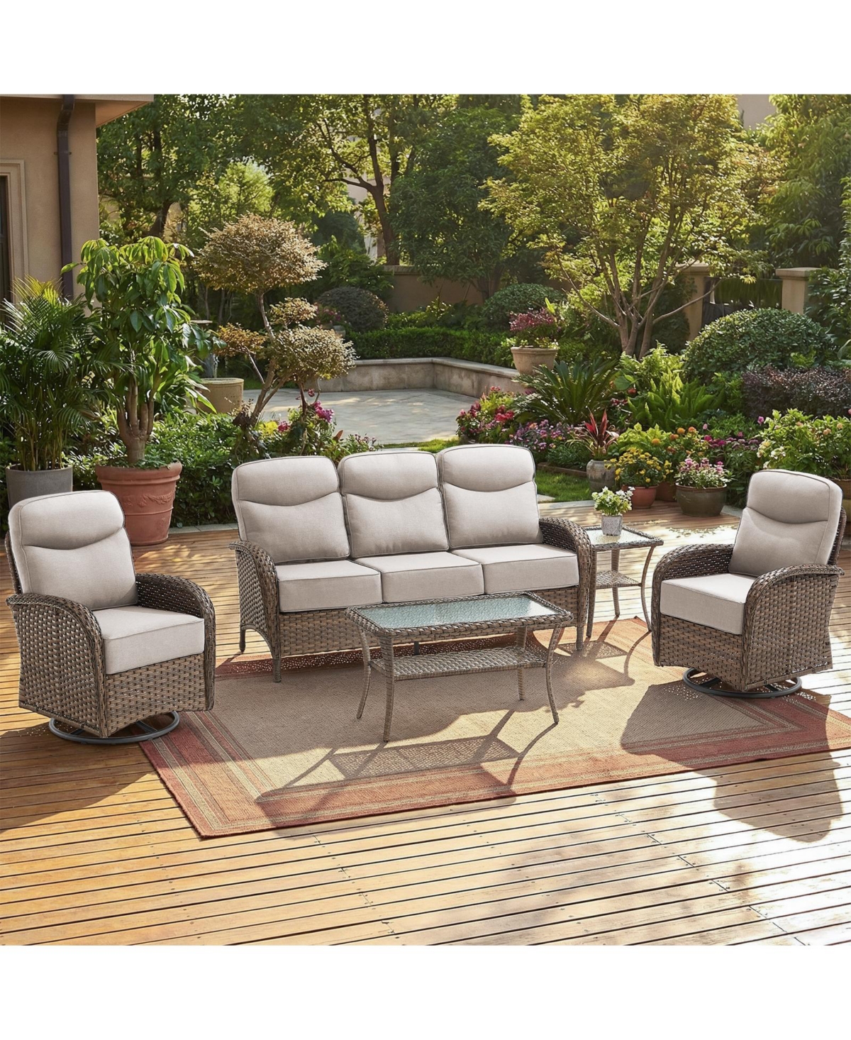 Click here for Bellefurn 5-Piece Outdoor Garden Wicker Crescent H... prices