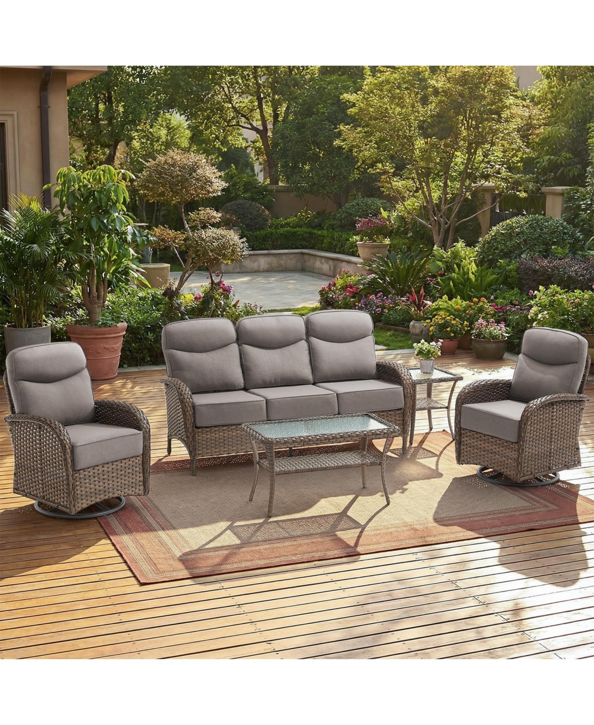 Click here for Bellefurn 5-Piece Outdoor Garden Wicker Crescent H... prices