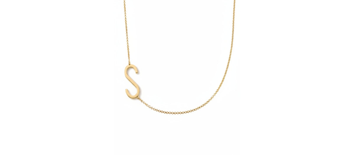 Click here for Oak & Luna Sideways Initial Necklace in Gold Plate... prices