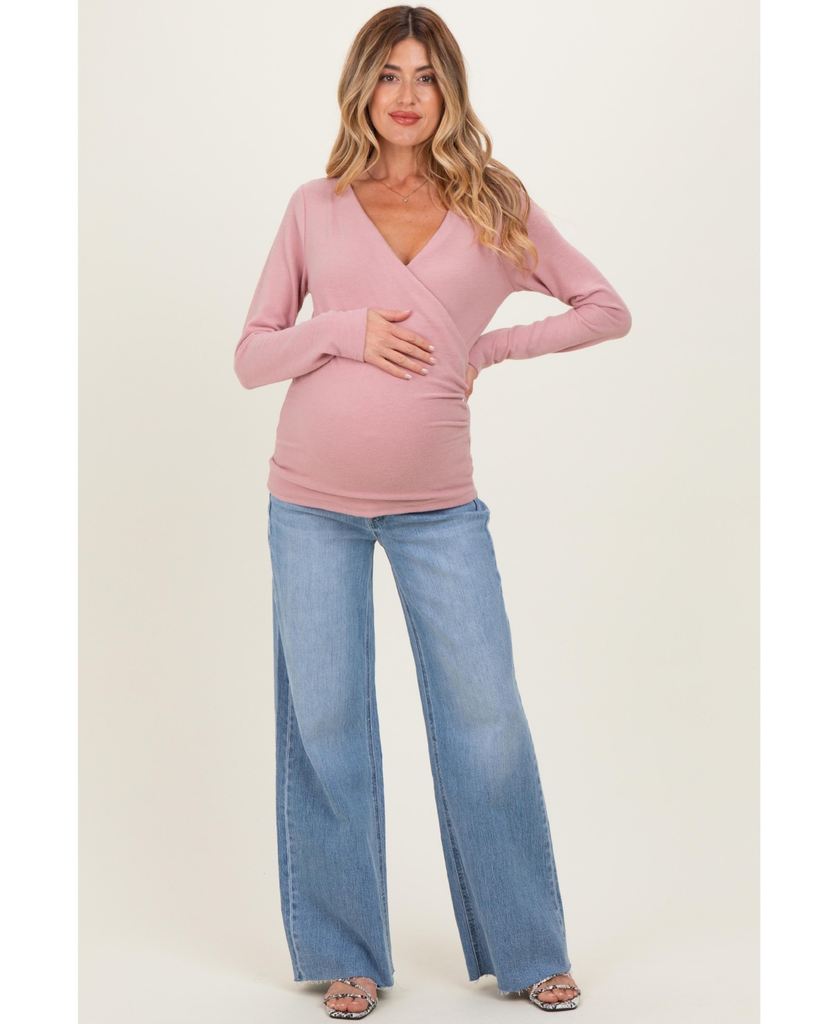 Click here for Pinkblush Maternity Navy Blue Brushed Knit Wrap Fr... prices