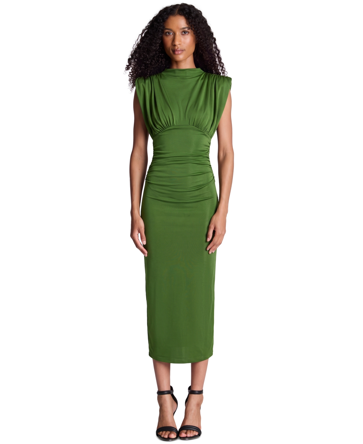 Click here for Kenneth Cole Womens Shoulder Pad Ruched Midi Dress... prices