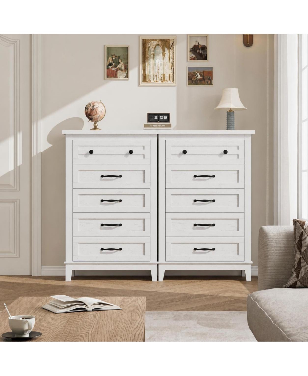 Click here for Set of 2 5-Drawer Storage Cabinets - 41.3 Tall Woo... prices