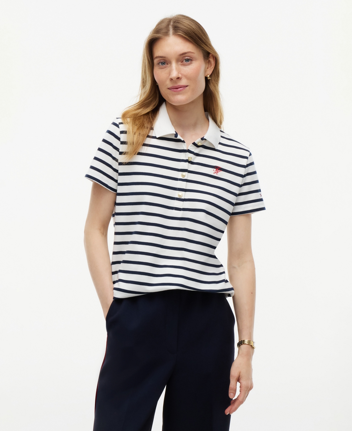 Click here for Tommy Hilfiger Womens Script Logo Polo T-Shirt - E... prices