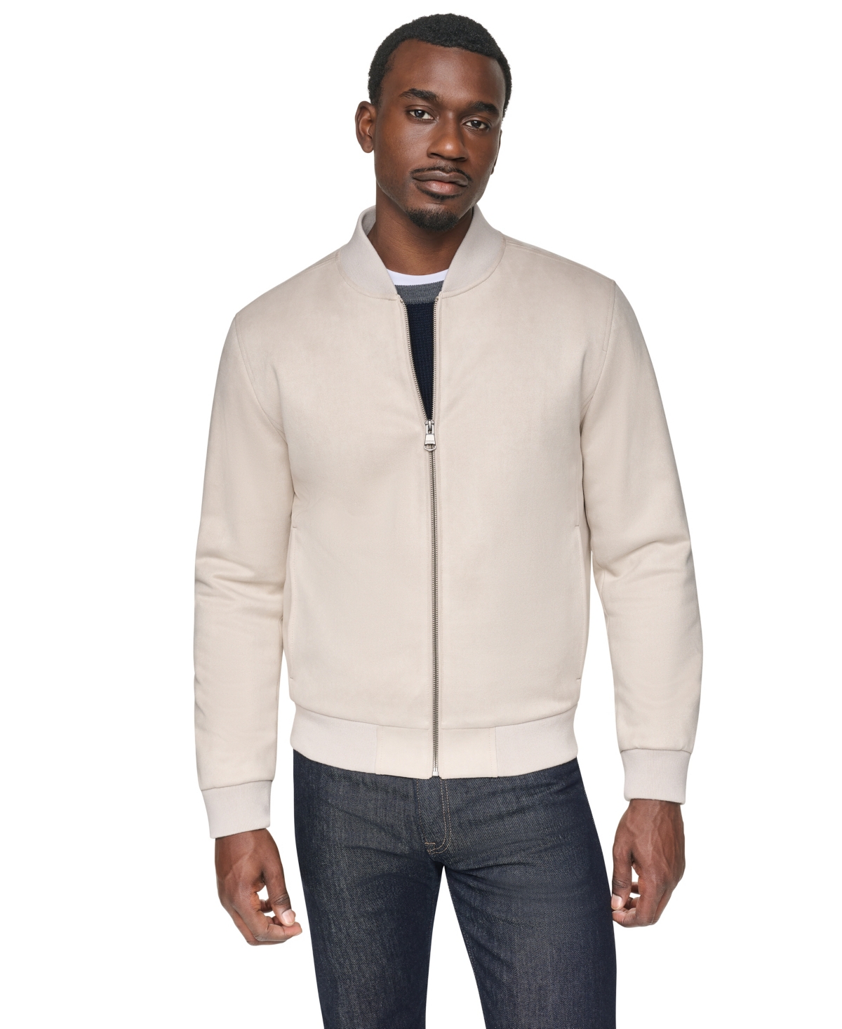 Click here for Dkny Mens Faux-Suede Bomber Jacket - Pearl prices