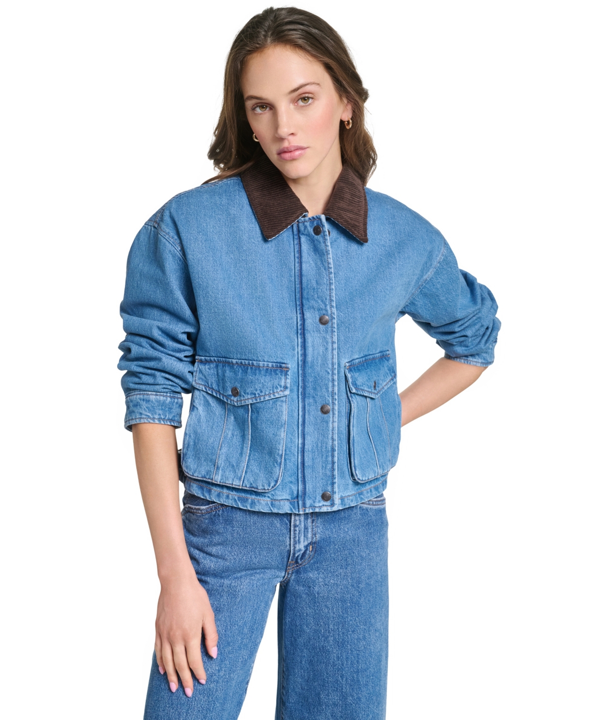 Click here for Levis Womens Cropped Cotton Corduroy-Collar Barn J... prices