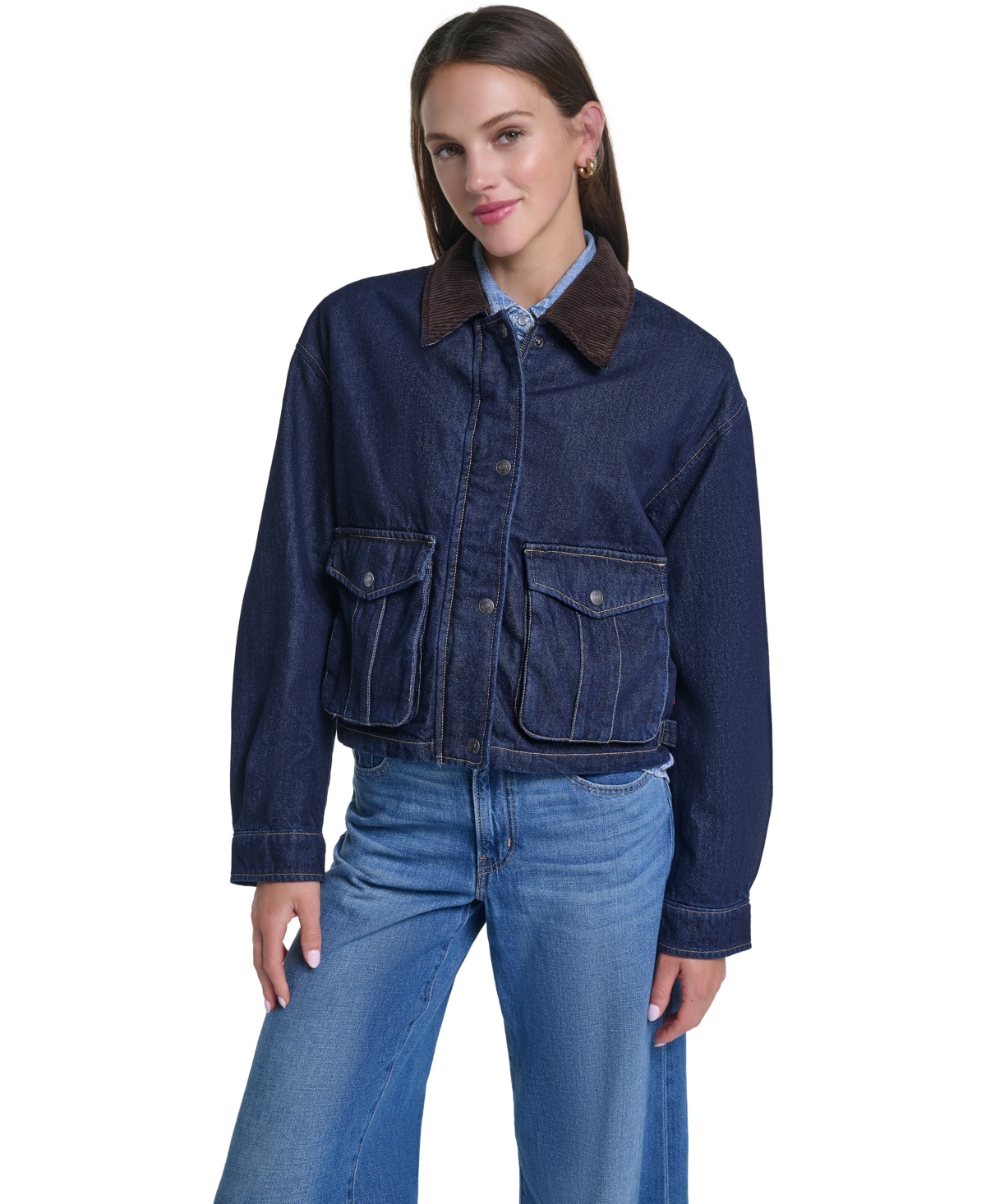 Click here for Levis Womens Cropped Cotton Corduroy-Collar Barn J... prices