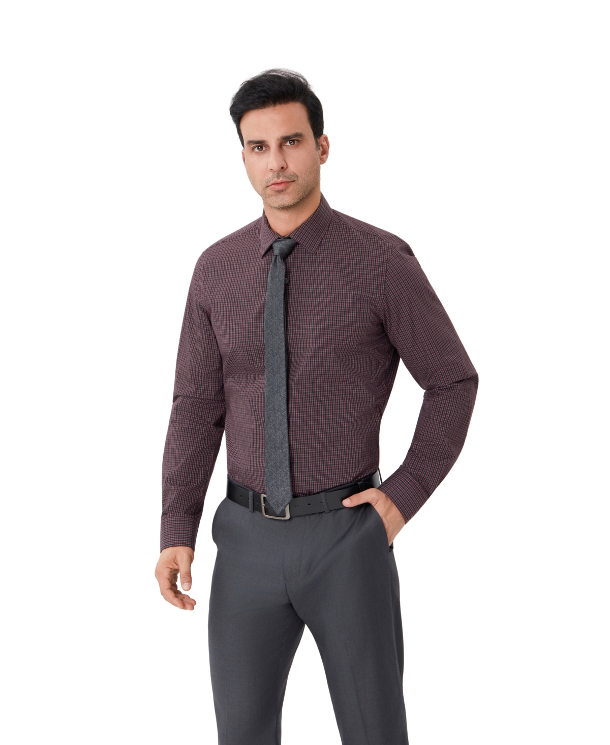 Click here for Bar Iii Mens Checked Slim-Fit Dress Shirt - Wine P... prices