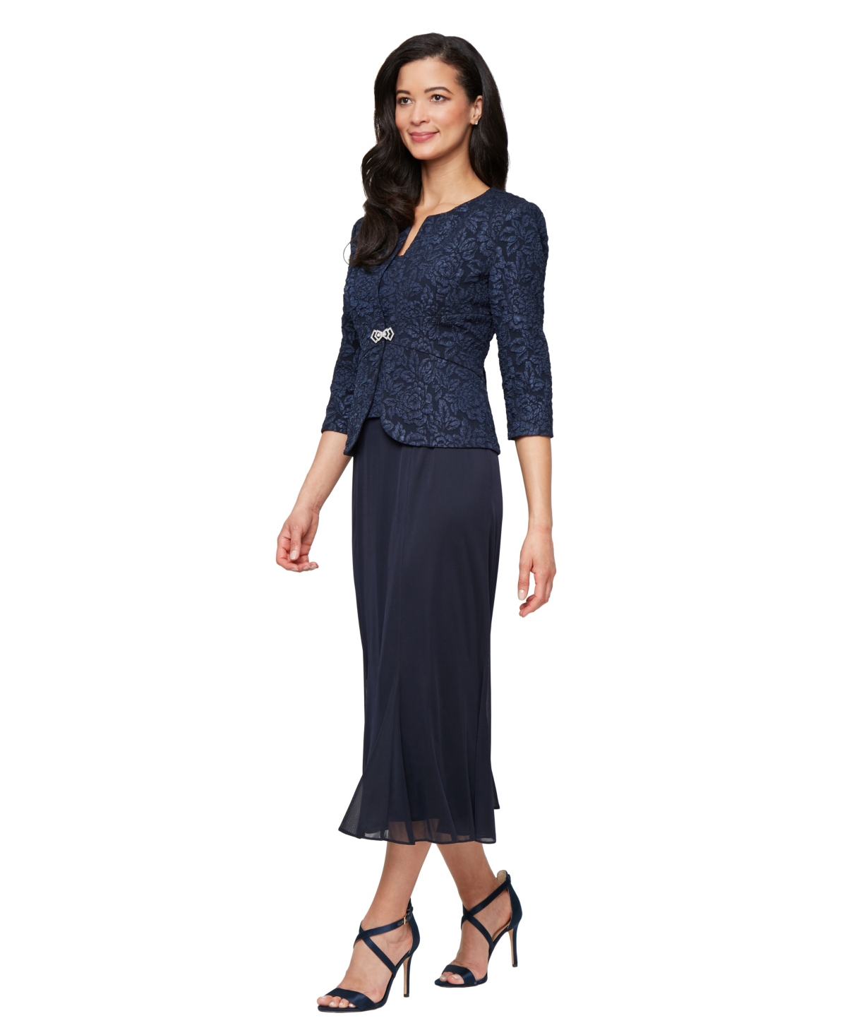 Click here for Alex Evenings Petite Square-Neck Textured Midi Dre... prices